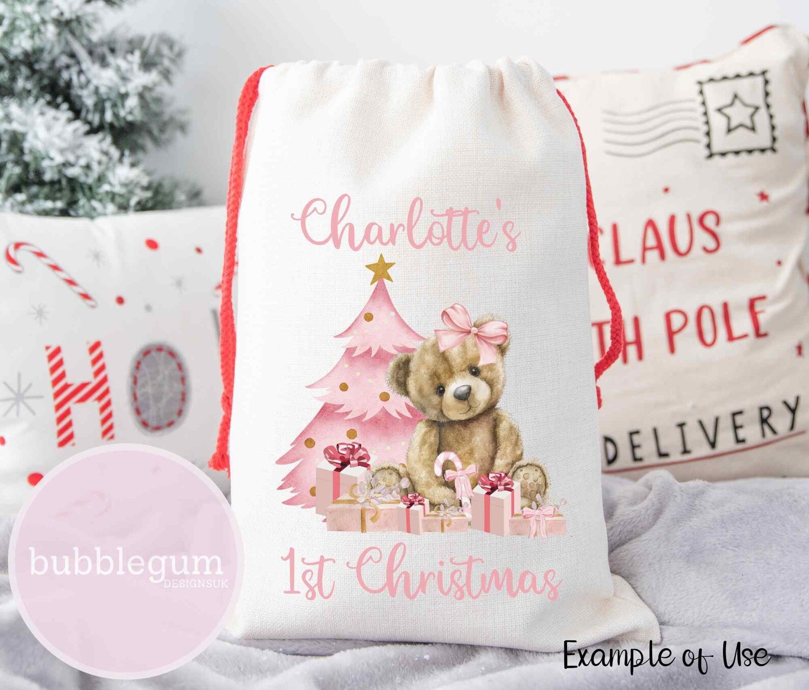 Pink Christmas Teddy Bear & Tree PNG, Christmas Bear, Baby's 1st ...
