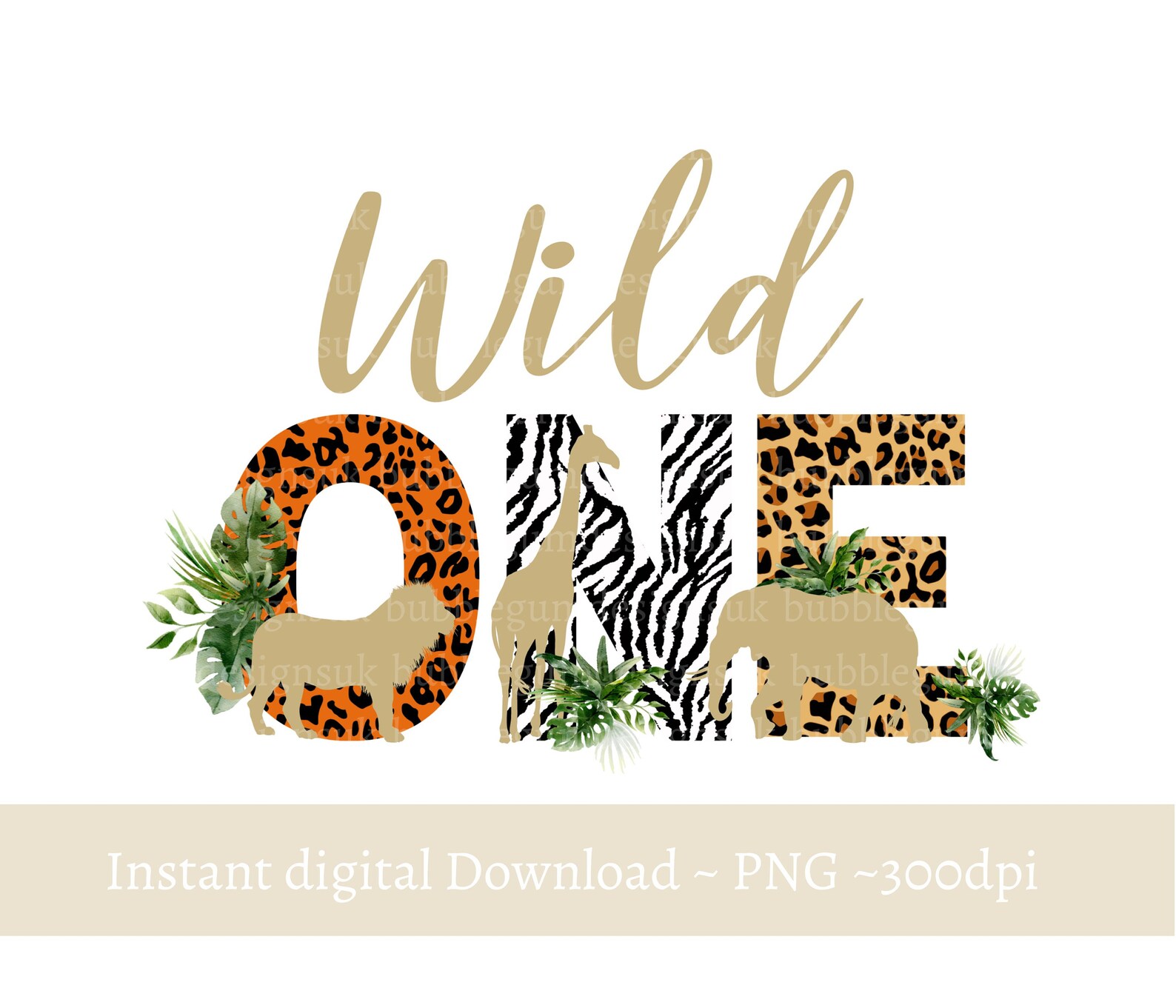 Wild One Gold Safari Animals PNG First Birthday Sublimation - Etsy