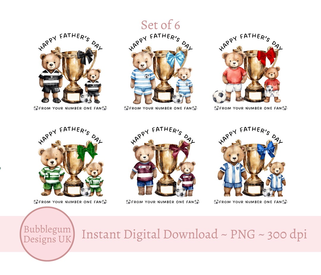 Set of 6 Father's Day Football Bears PNG, Happy Father's Day, Football ...