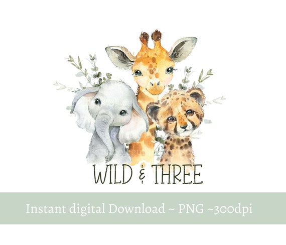 Wild & Three Safari Animals PNG Watercolor Baby Animals T - Etsy