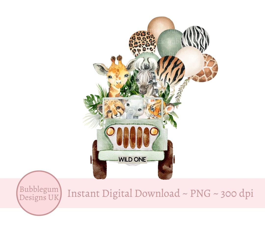 Wild One Green Safari Truck Safari Balloons and Baby Animals - Etsy