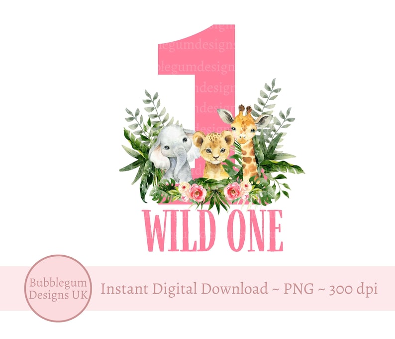 Pink Wild One Baby Safari Animals PNG Watercolor Baby - Etsy