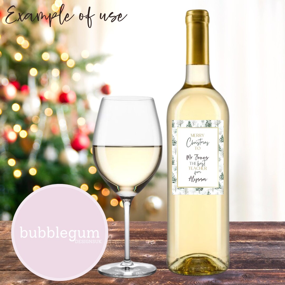A4 Trees Wine Bottle Label, JPG, Gift Label, Merry Christmas Bottle ...
