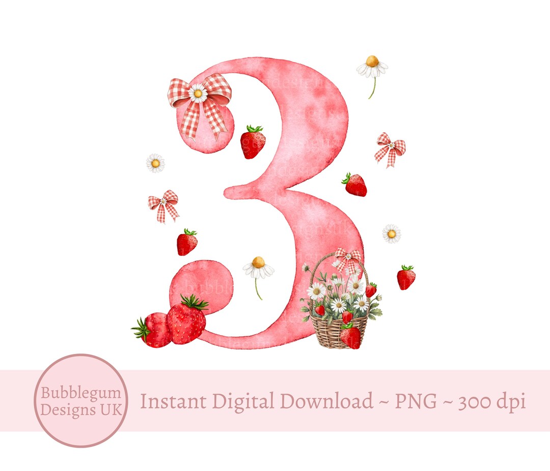 Strawberry 3rd Birthday PNG, Berry Happy Birthday T Shirt Sublimation ...