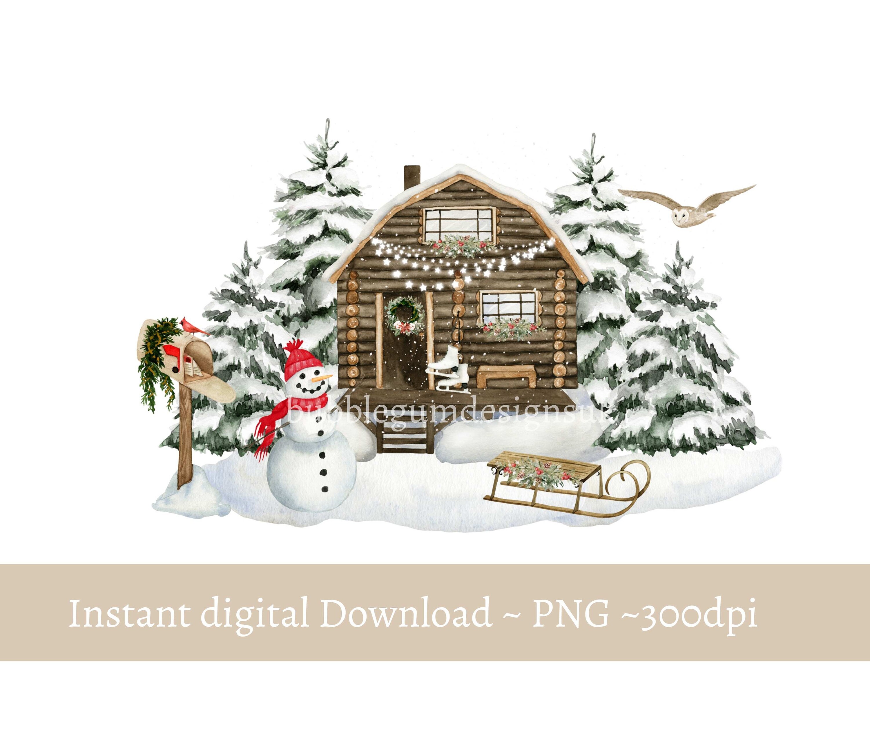 Snowy Christmas Cabin Scene PNG Snow Scene Log Cabin Clip - Etsy
