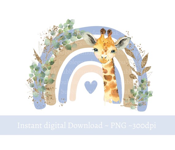 Blue Giraffe Rainbow PNG Cute Giraffe Clipart New Baby Card | Etsy