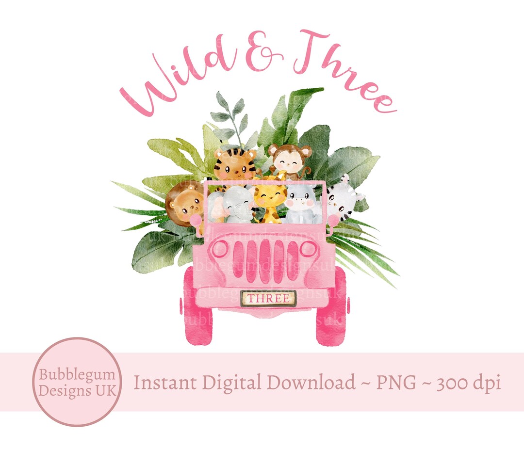 Wild & Three Baby Safari Animals Pink Truck PNG Watercolor - Etsy