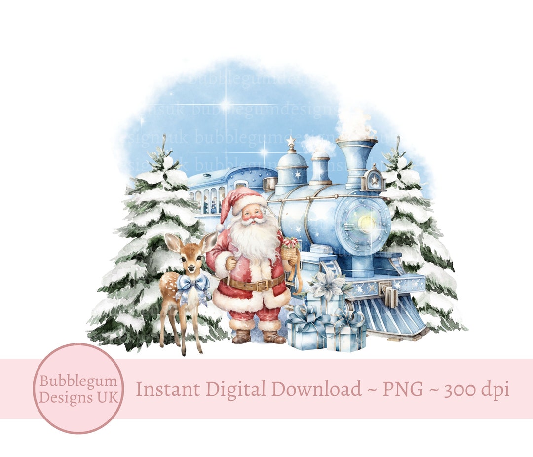 Blue Christmas Train & Santa Sublimation Design, PNG, 1st Christmas ...