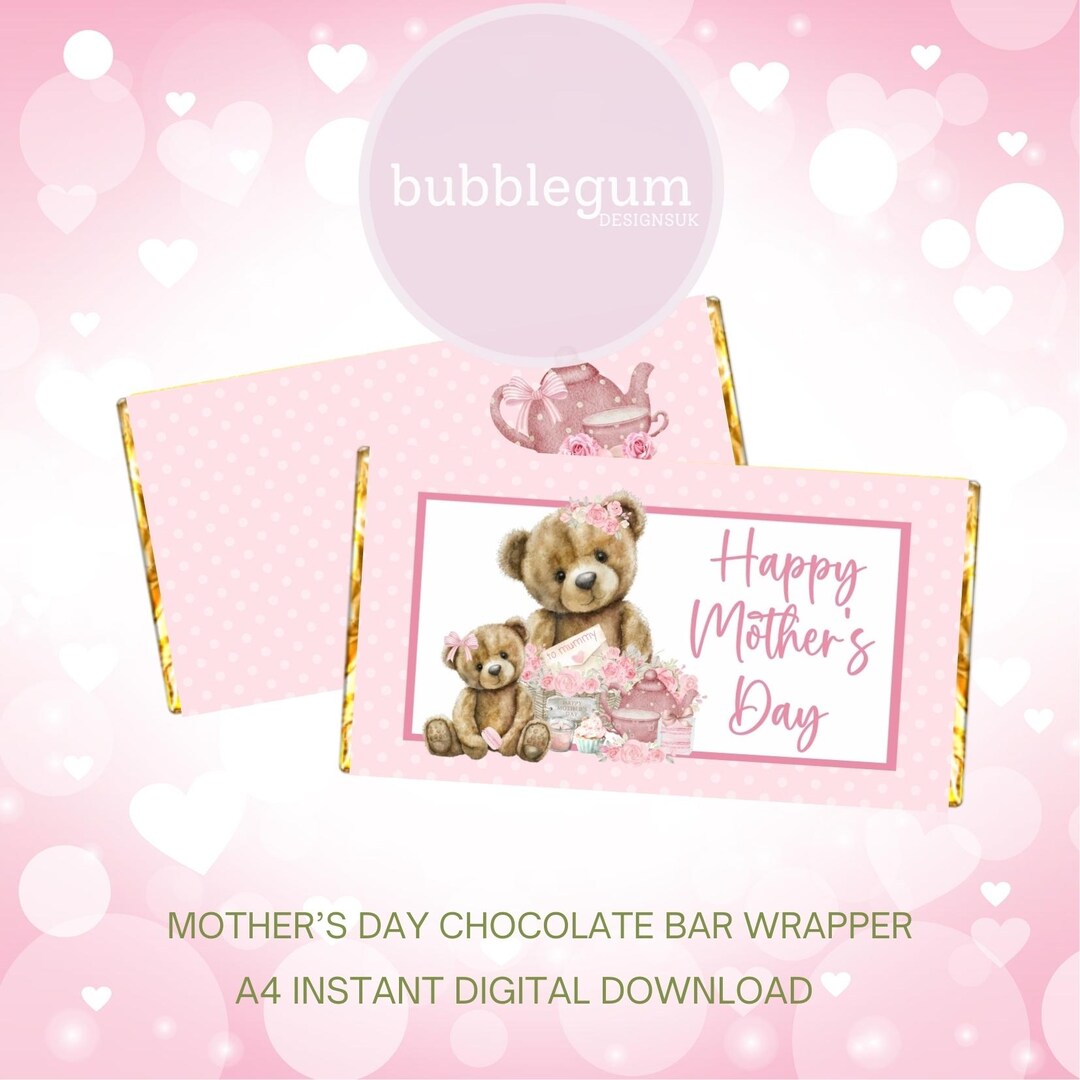 Printable Mother's Day Chocolate Bar Wrapper, Mother's Day Pink Bear ...