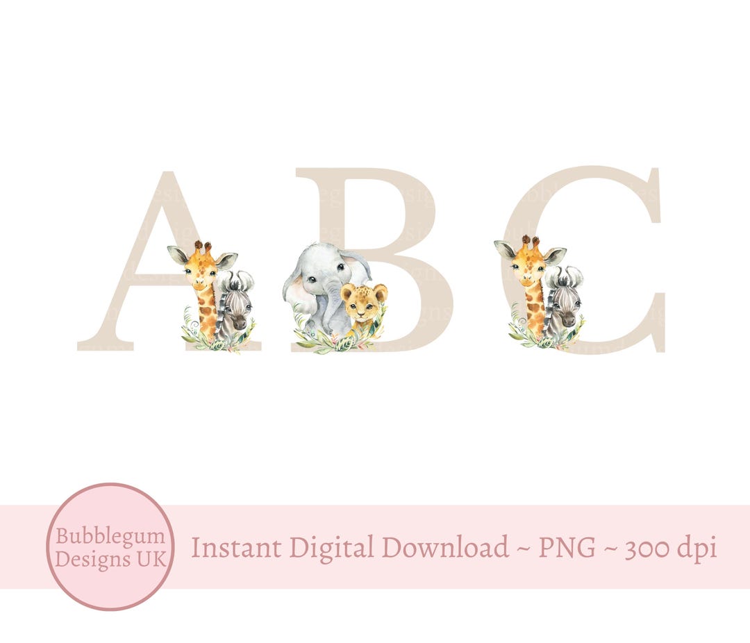 Beige Safari Animal Alphabet PNG, Baby Safari Animals, Elephant ...