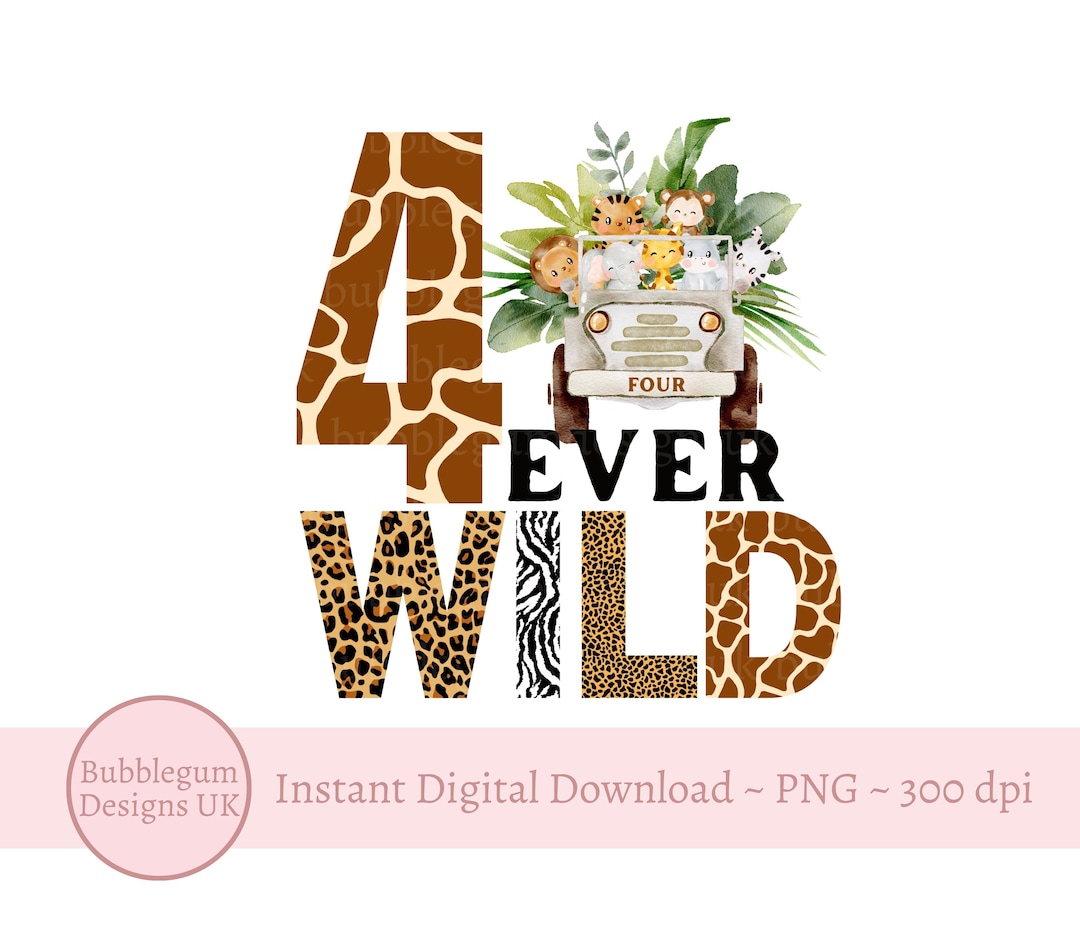 4 Ever Wild Safari Animals Truck PNG, Watercolor Zoo Animals, 4th ...