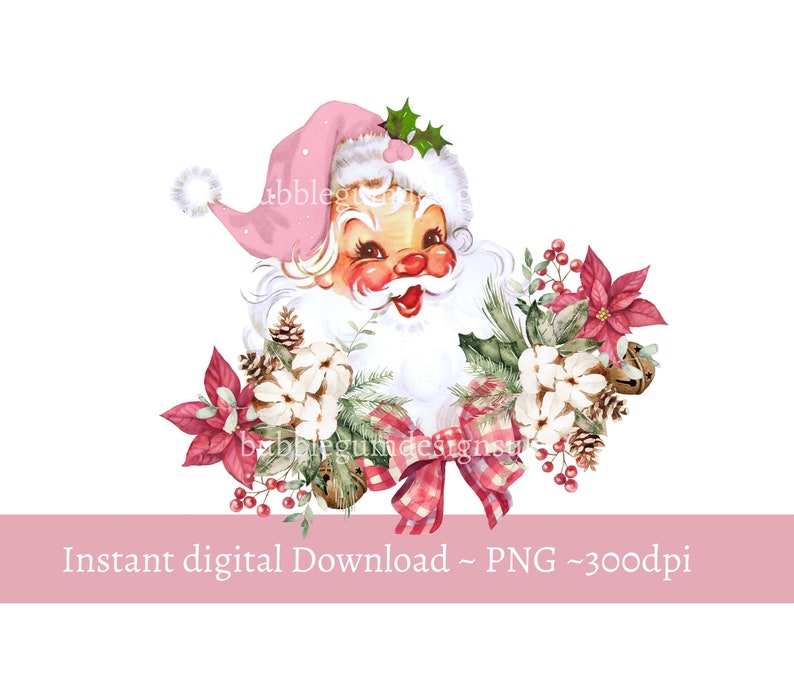Pink Santa Christmas PNG Christmas Clip Art Vintage Santa - Etsy