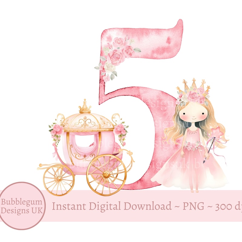 Princess 5 Birthday Png - Etsy