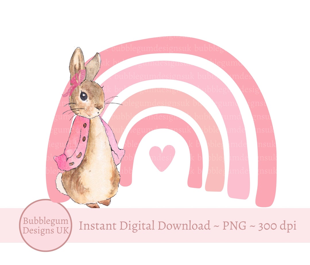Pink Flopsy Bunny Rainbow PNG, Bunny Sublimation Design, Pink Rainbow, Pink Rabbit Bunny Design ...