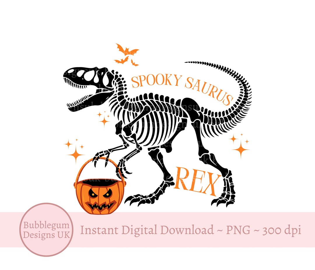 Spooky Saurus Rex Halloween Dinosaur PNG, Boys Halloween T-rex Skeleton ...