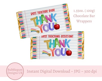 2 X World's Best Teacher Teaching Assistant Chocolate Bar Wrappers, Owl ...