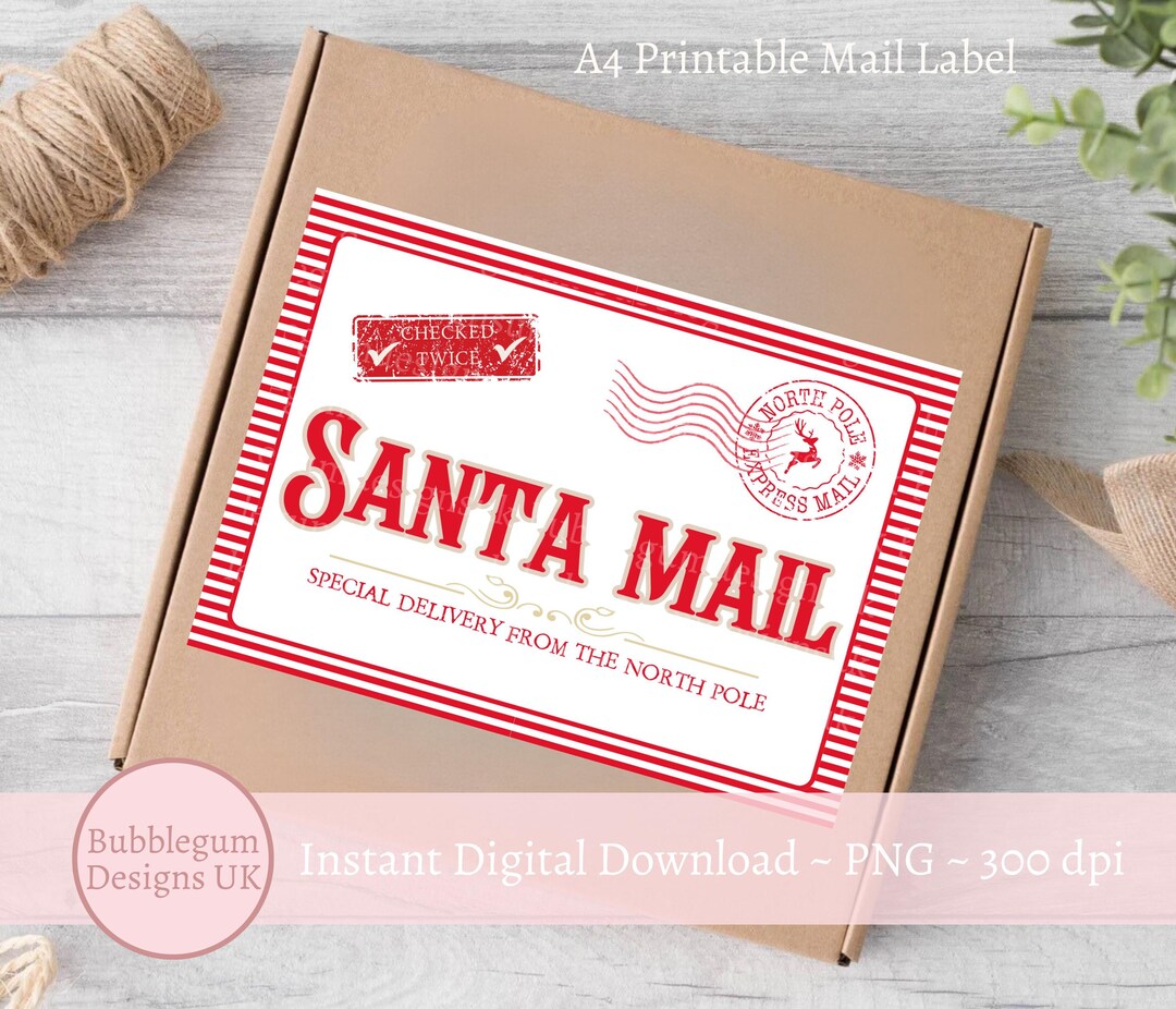 A4 Printable Santa Mail North Pole Shipping Label PNG, Christmas ...