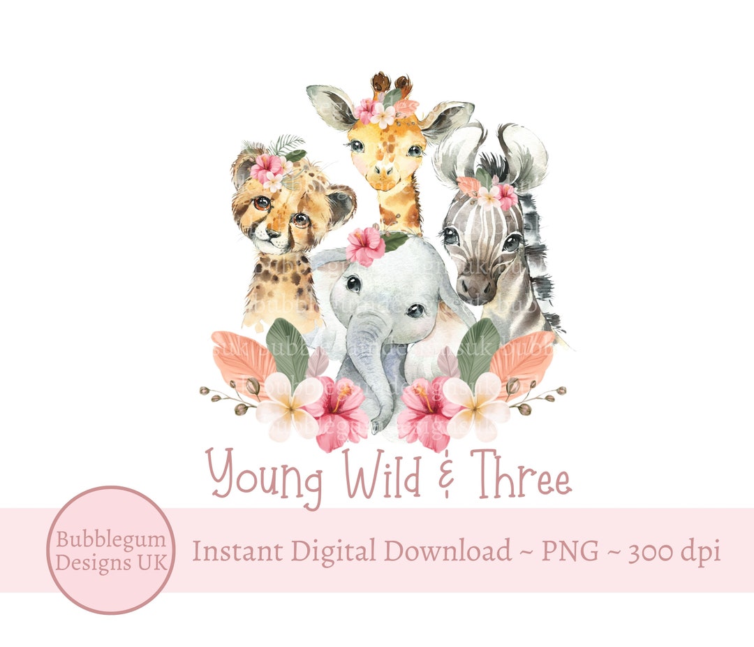 Young Wild & Three Baby Safari Animals PNG, 3rd Birthday T Shirt ...