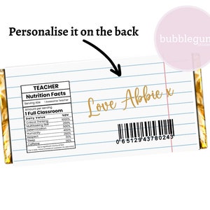 2 X Printable Thank You Best Teacher Teaching Assistant Chocolate Bar ...