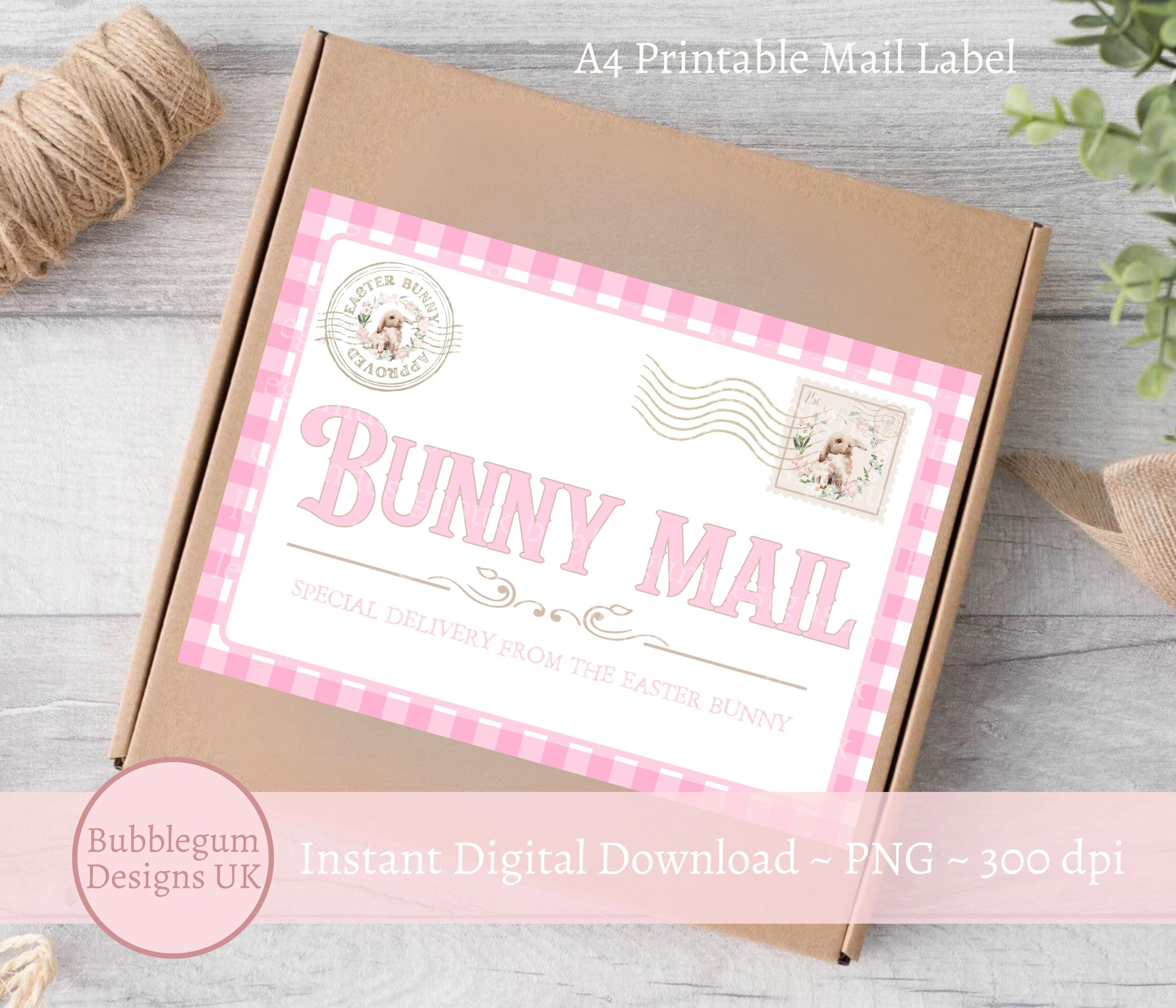 A4 Pink Printable Easter Bunny Mail Shipping Label PNG, Easter Bunny ...