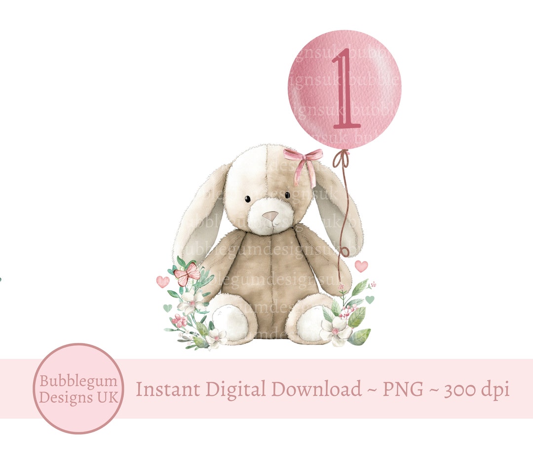 Pink Bunny 1st Birthday PNG, Rabbit Sublimation Design, First Birthday ...