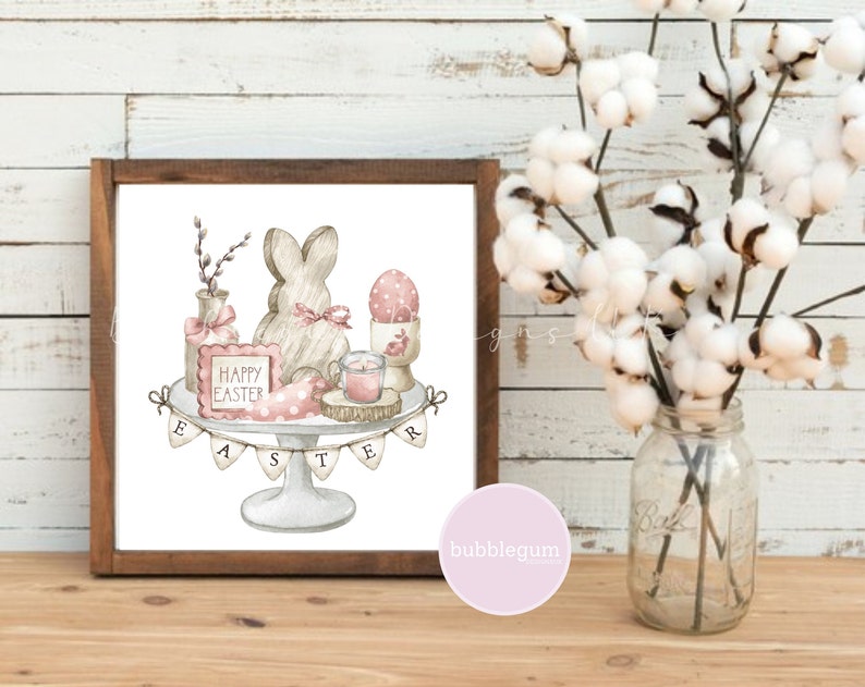 Happy Easter Pastel Pink PNG Rustic Easter Clip Art | Etsy