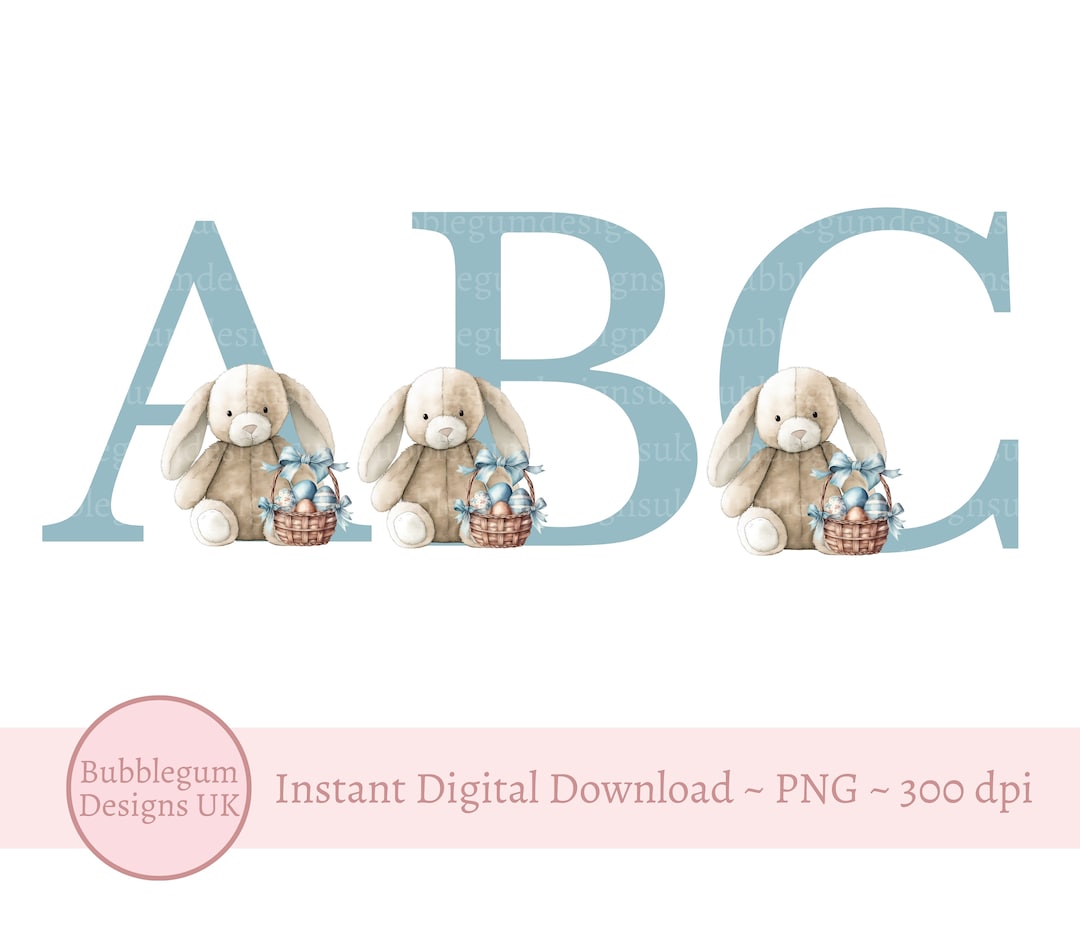 Lop Ear Bunny Easter Alphabet PNG, Blue Rabbit 26 Individual Letters ...