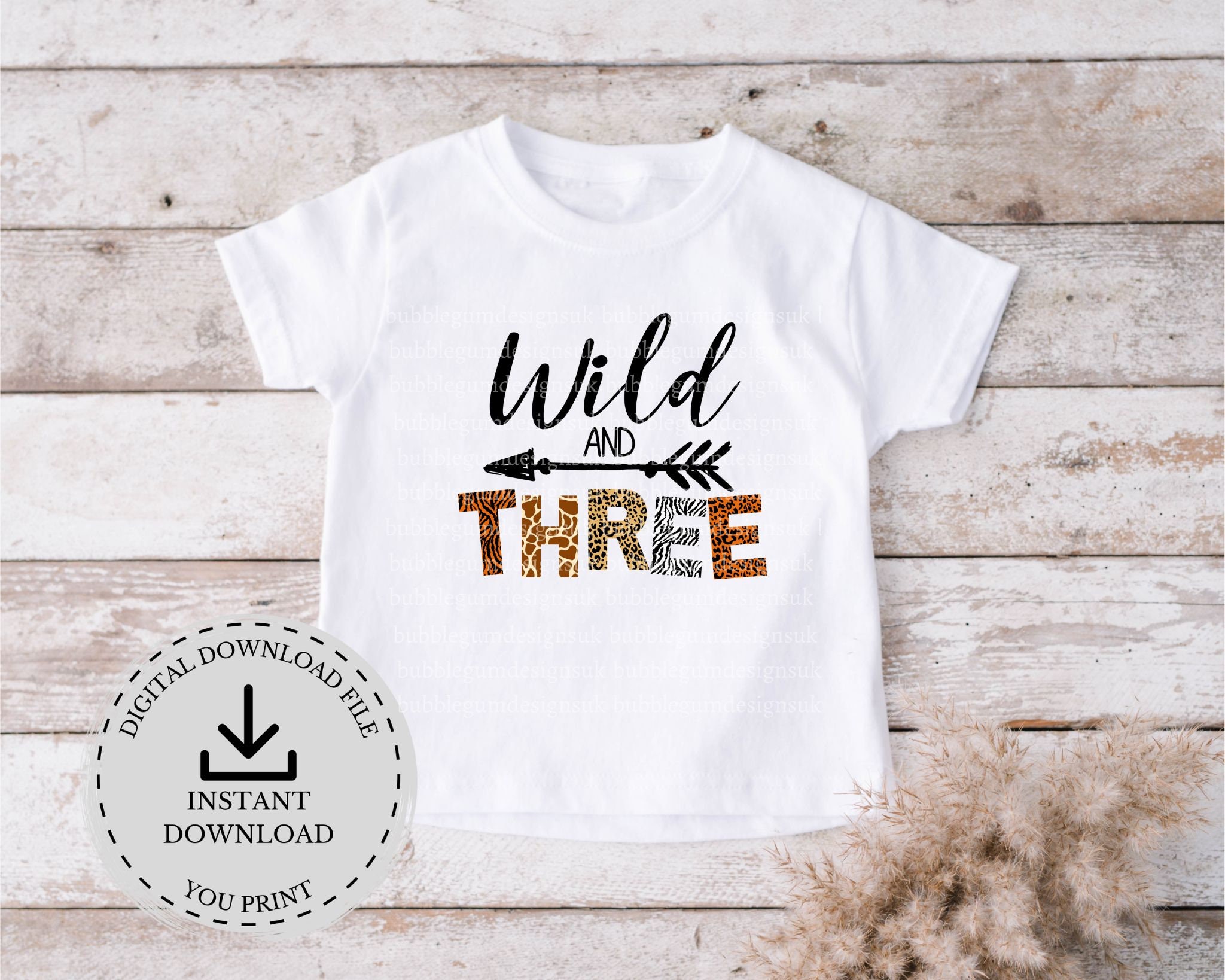 Wild & Three Safari Animal Print Text PNG 3rd Birthday T - Etsy