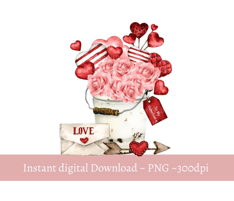 Red Hearts Love Bucket PNG Valentine's Day Clip Art - Etsy
