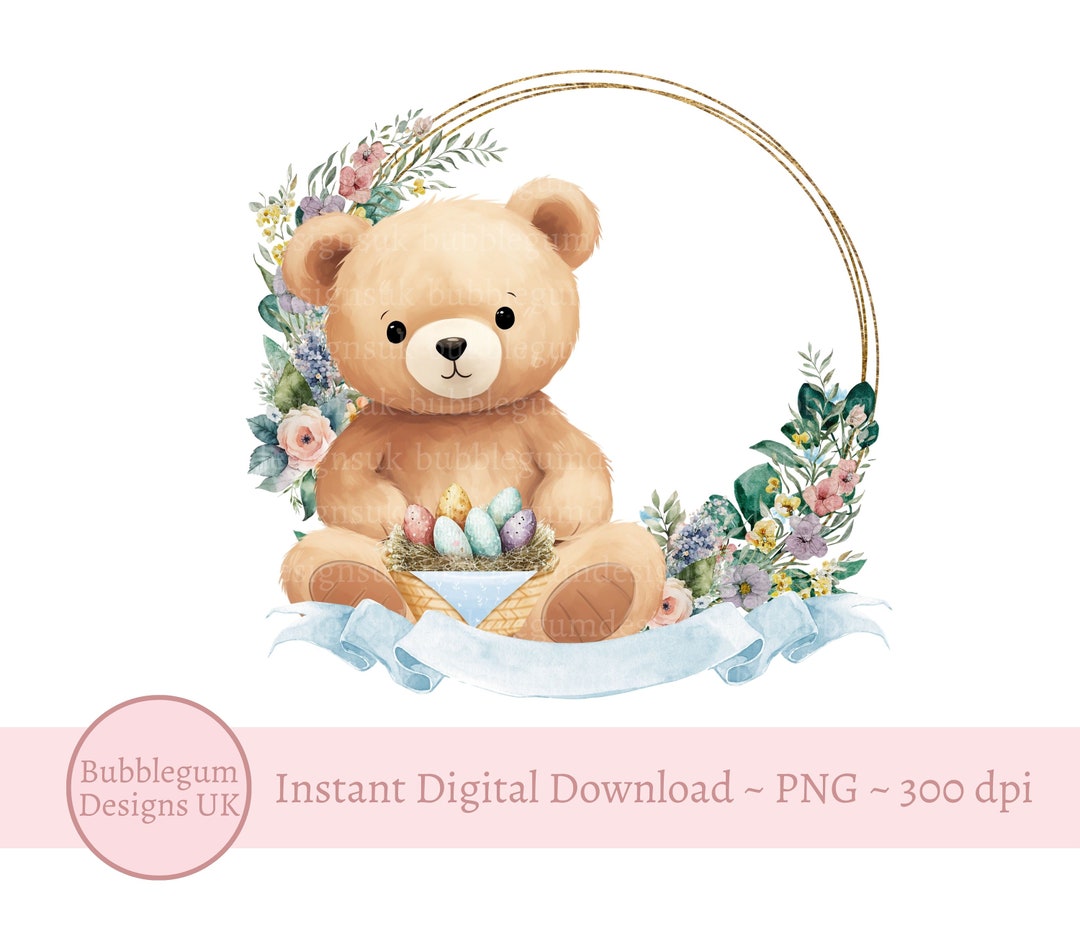 Teddy Bear & Easter Egg Basket Sublimation Design, My 1st Easter Clip ...