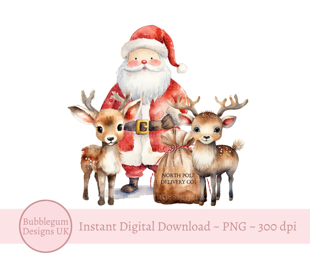 Christmas Reindeer & Santa PNG, Christmas Clipart, Holiday Sublimation ...