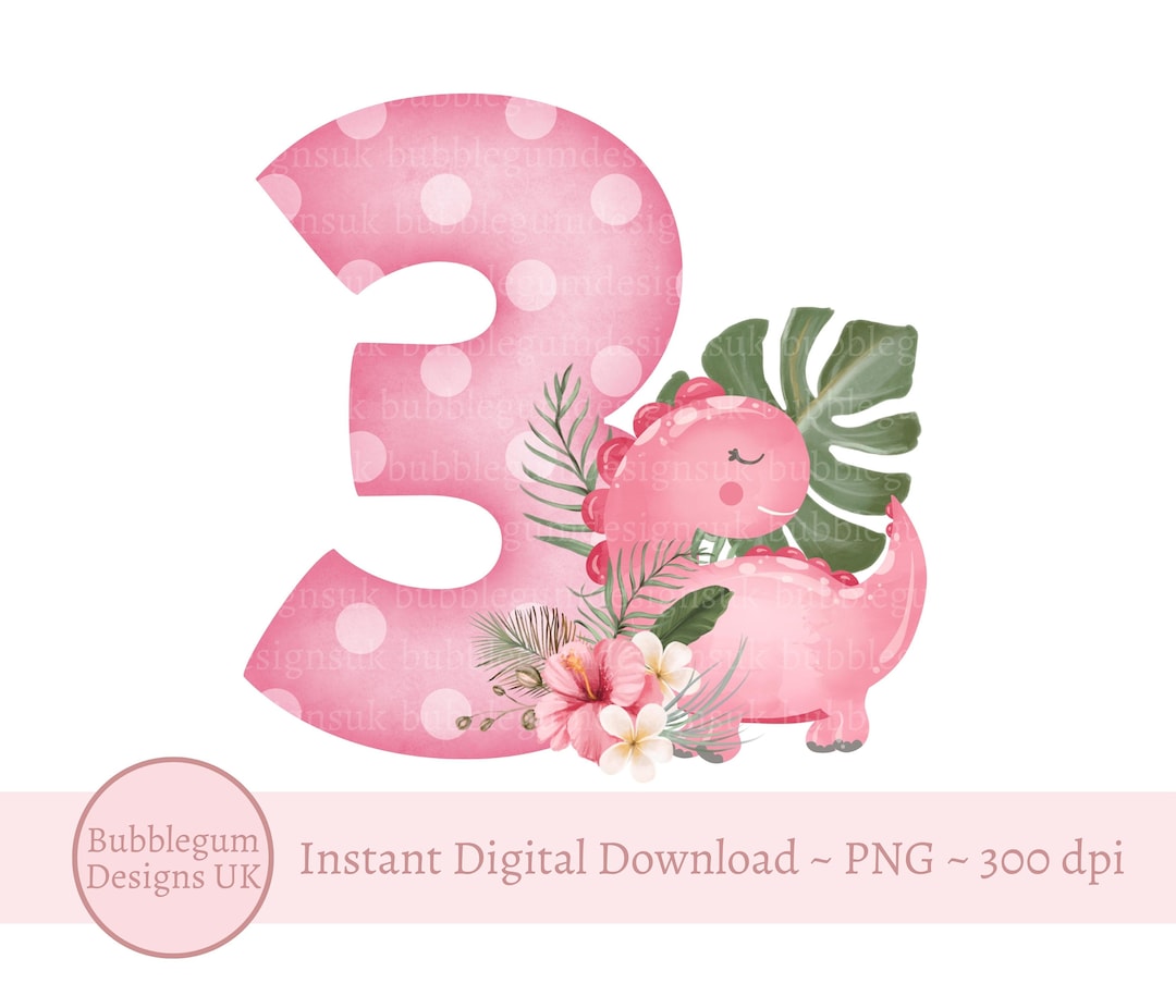Pink Dinosaur 3rd Birthday PNG, Dinosaur Third Birthday Clipart, Dino ...