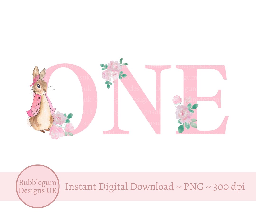 Pink Flopsy Bunny One Sublimation Design, PNG, First Birthday Bunny ...
