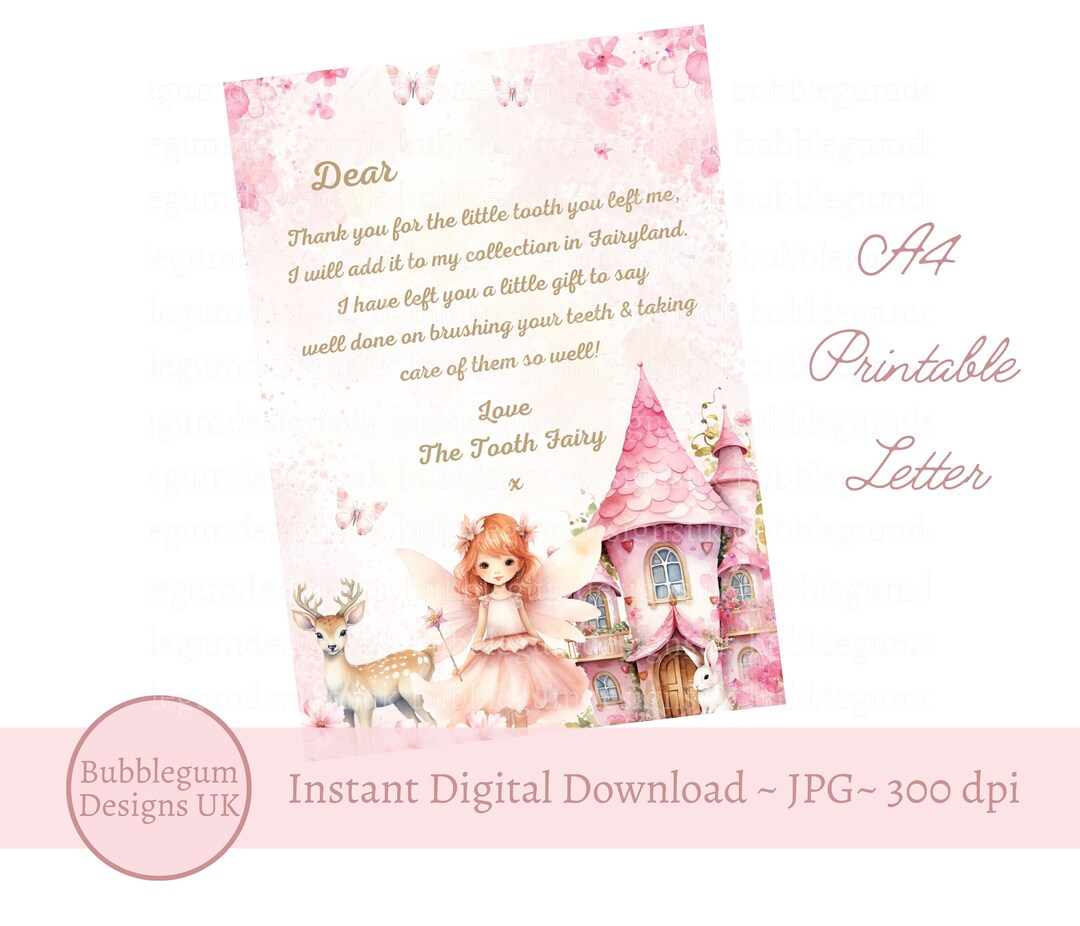 A4 Tooth Fairy Letter, Lost Tooth Note, Fairy Note, Pillow Note Fairies ...