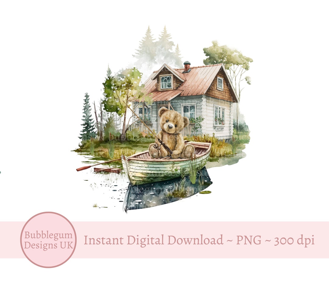 Fishing Teddy Bear PNG, Fishing Boat Sublimation Design, Father's Day ...