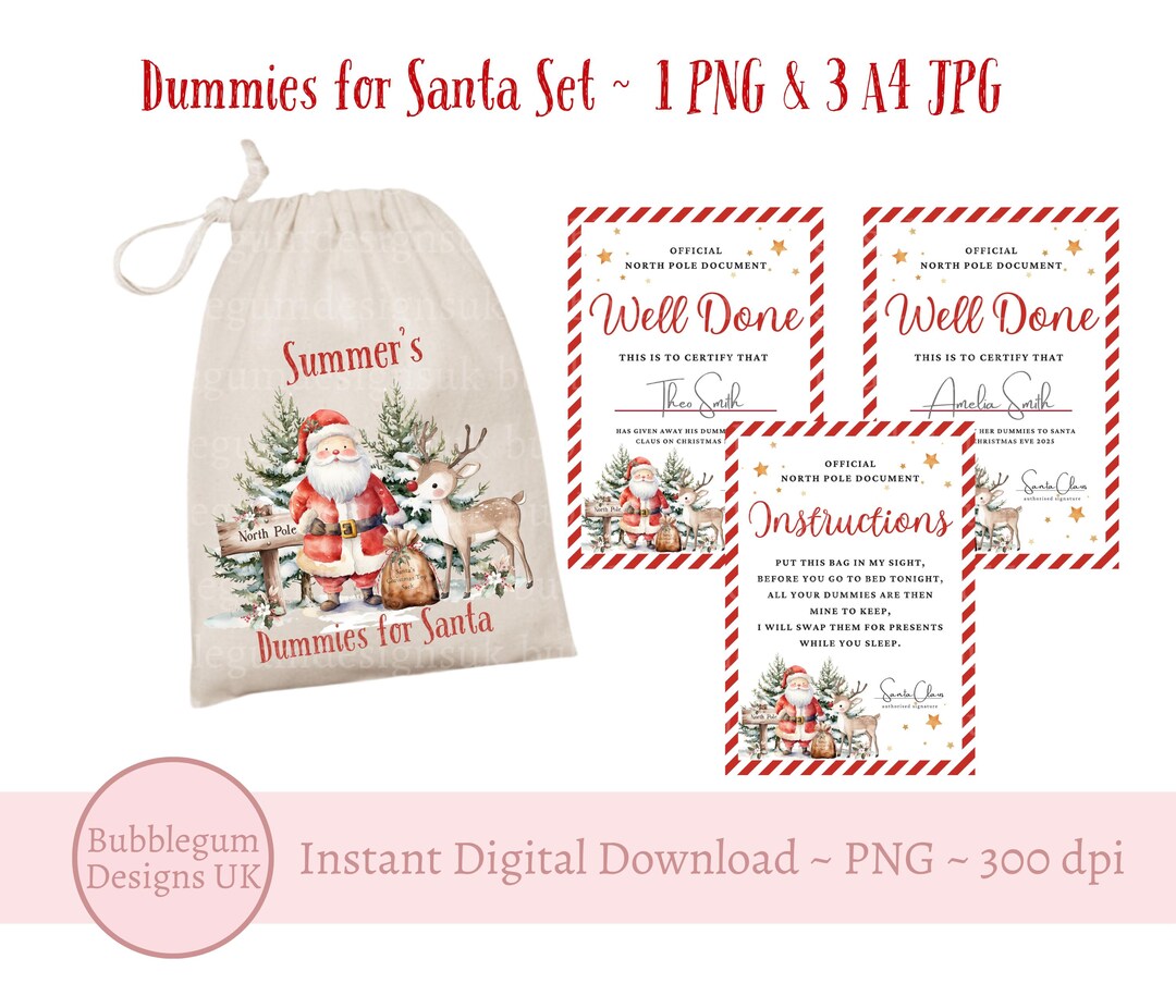 Dummies for Santa PNG, A4 Certificate & Instruction Letter, Christmas ...