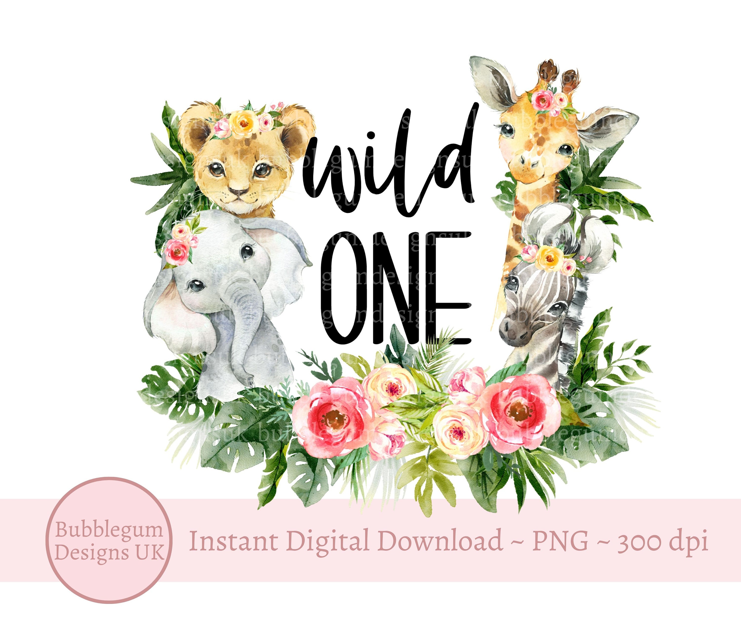 Girls Wild One Baby Safari Animals PNG, Watercolor Baby Animals, T ...