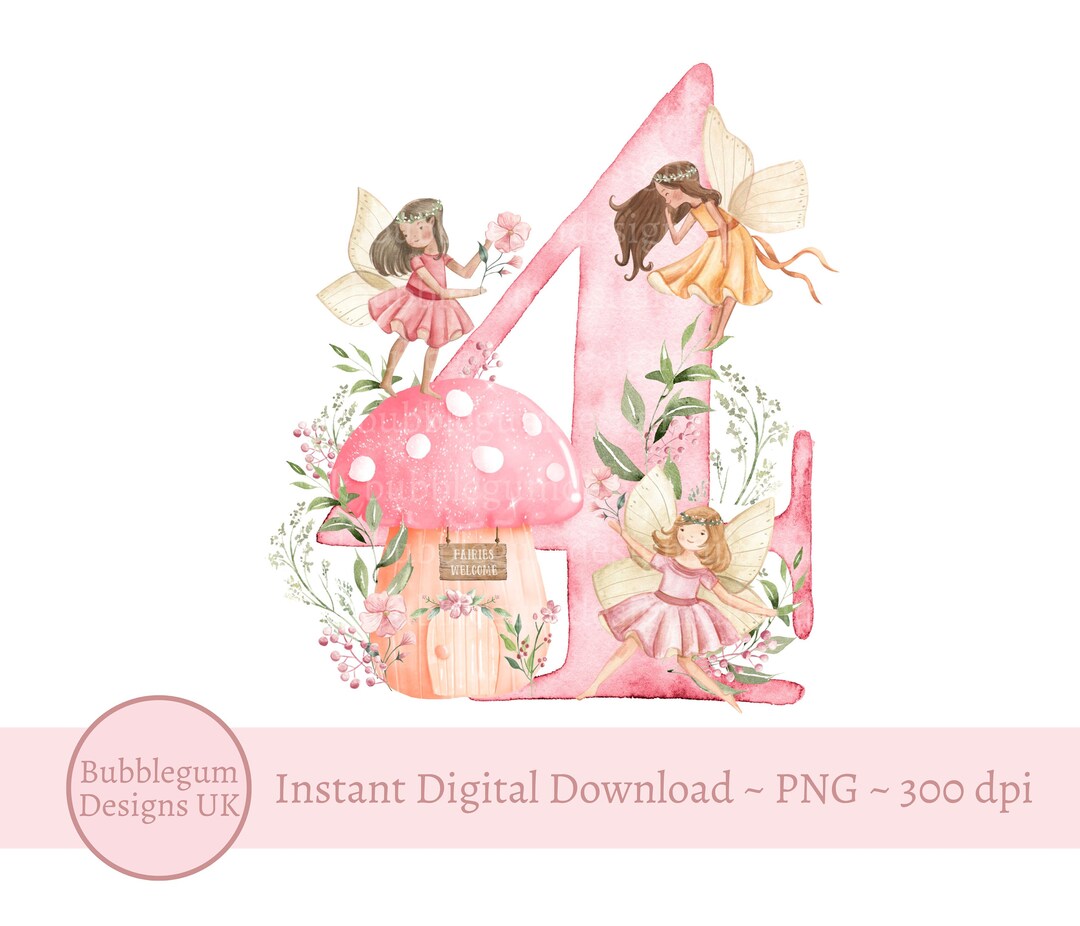 Pink Fairy Toadstool Number 4 PNG, Fairies Sublimation Design, Fairy ...