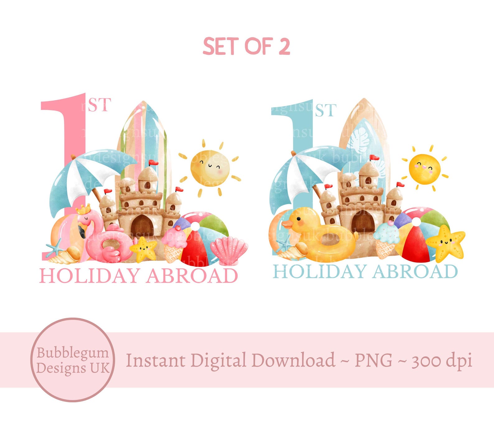 Pink & Blue First Holiday Abroad PNG, Beach Holiday Design, Sublimation ...