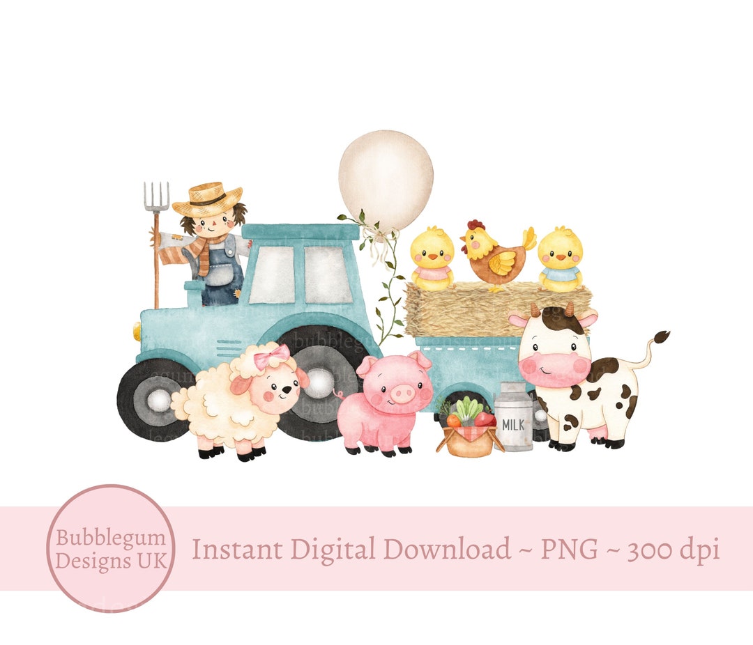 Blue Farm Tractor & Animals , PNG, Instant Digital Download - Etsy