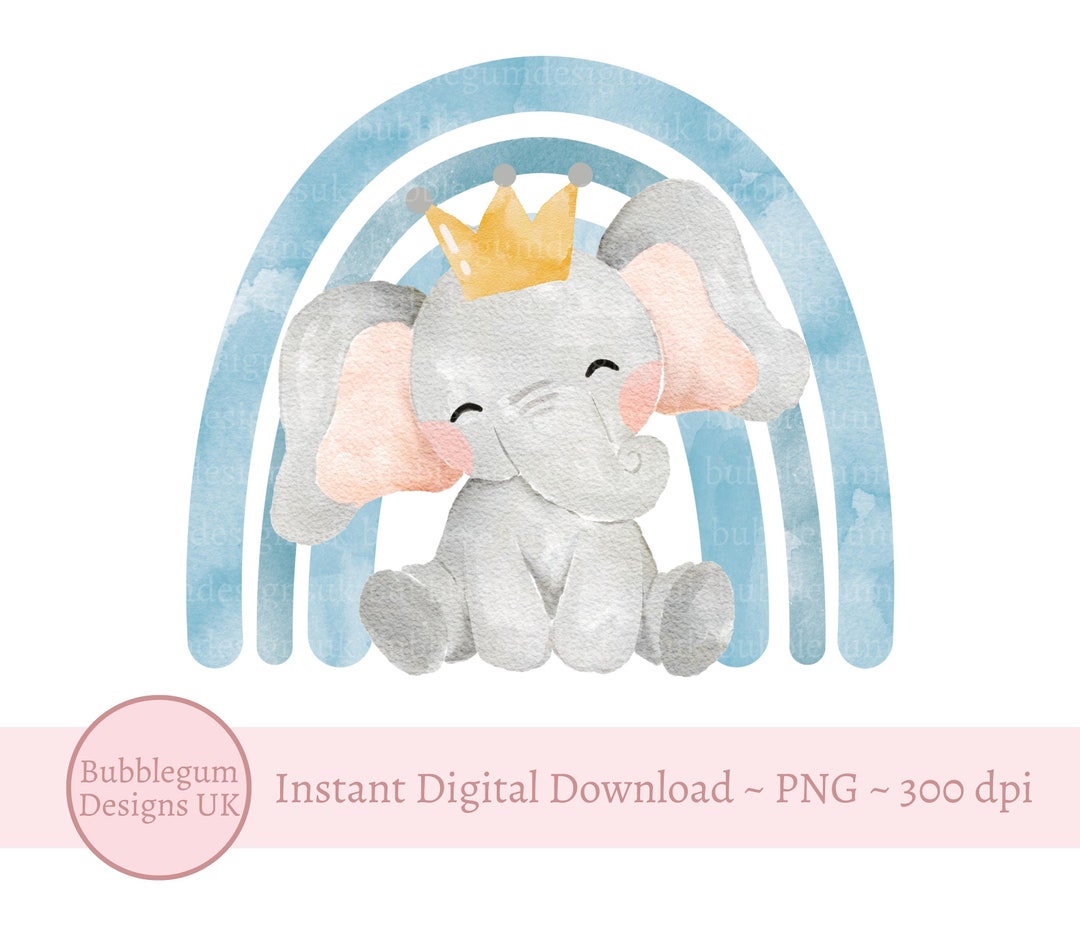 Baby Elephant Blue Rainbow PNG, Cute Elephant Clipart, New Baby Card ...