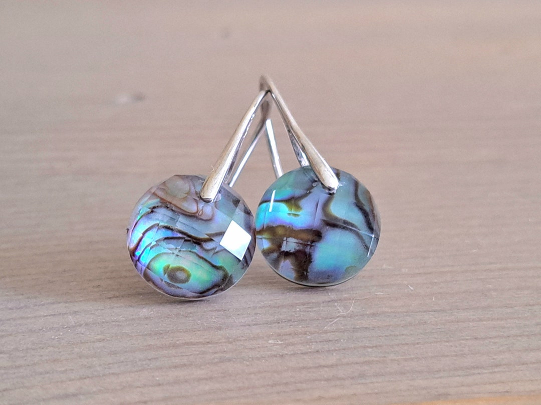 Natural Abalone Shell Quartz Doublet Drop Earrings in Sterling Silver ...