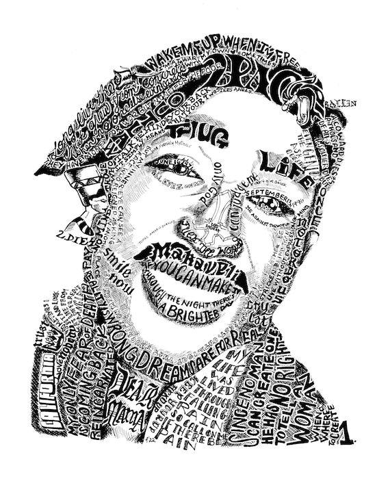 Tupac Word Portrait Mounted - Etsy