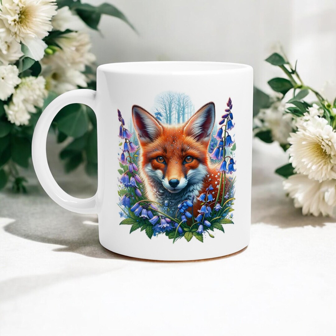 Red Fox Mug Blue Bells Coffee Cup Forest Wildlife Art Watercolor Fox ...