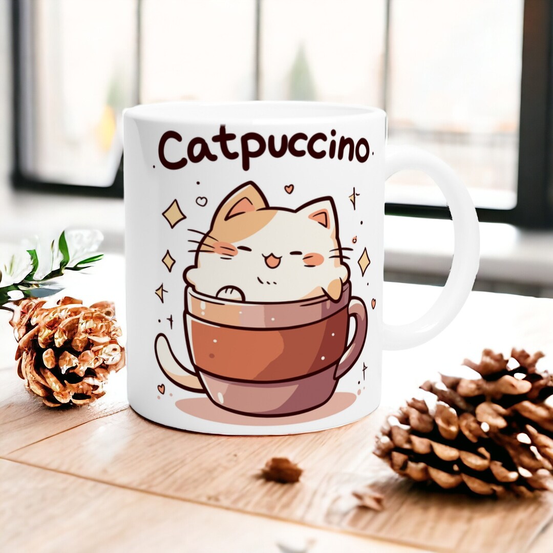 Kawaii Catpuccino Mug - Charming Cat Design - Perfect for Morning ...