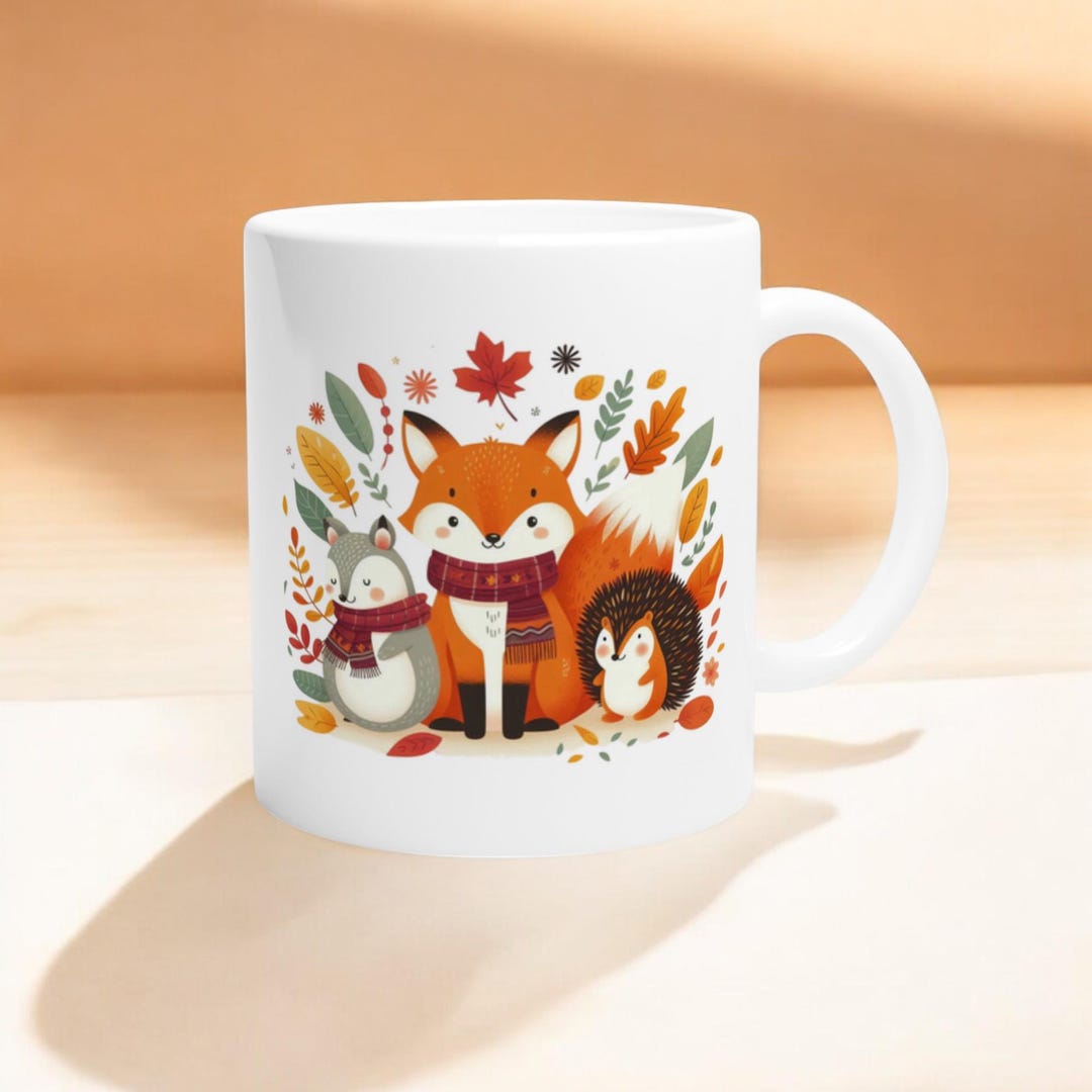 Hedgehog and Fox Woodland Mug Cute Fall Decor 11oz Ceramic Mug for ...