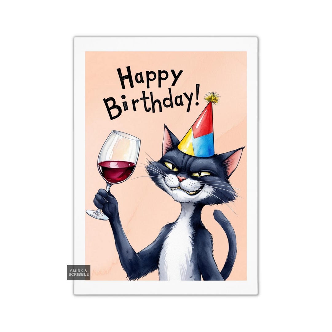 Funny Birthday Card for Her With Grumpy Miserable Cat, for Adult Pet ...