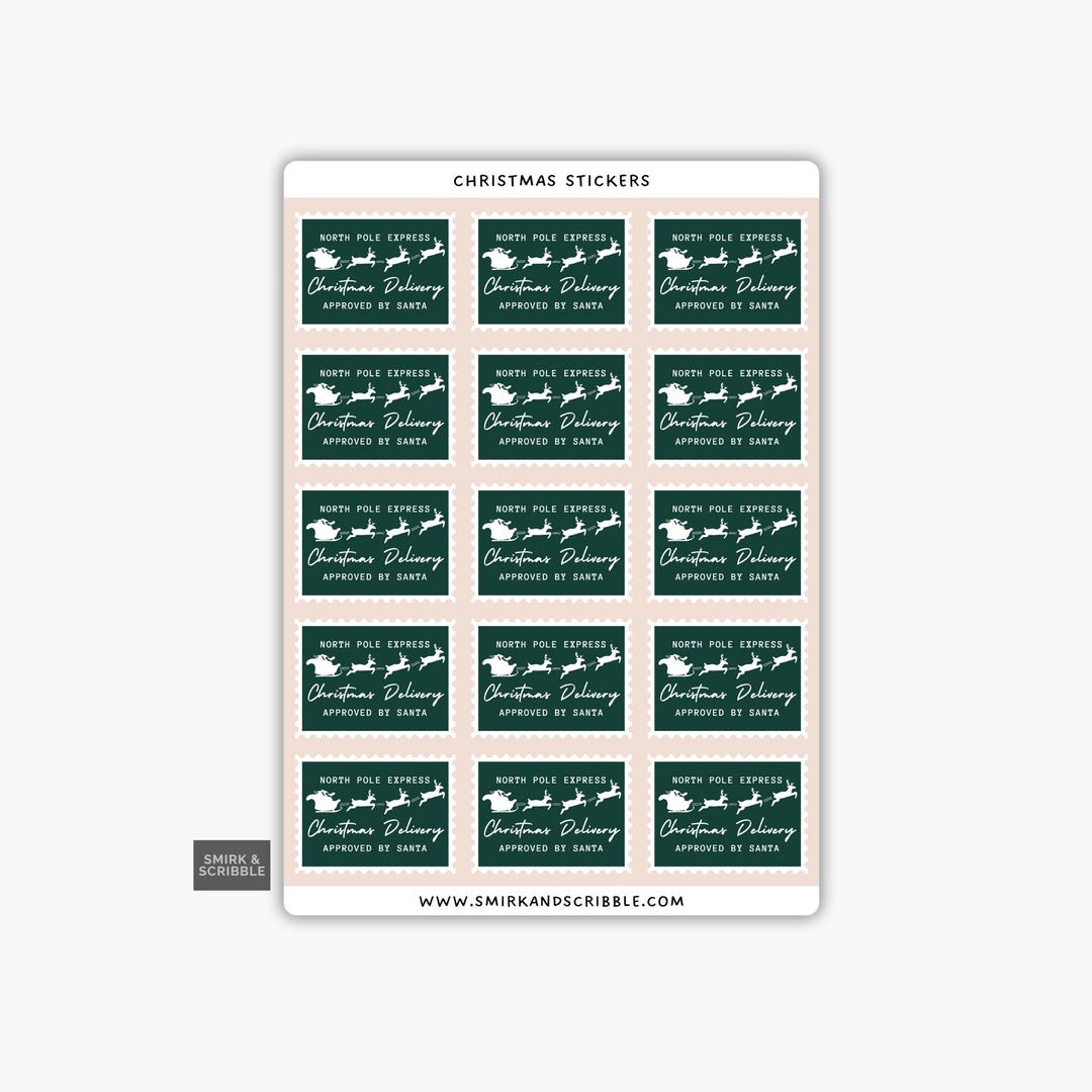 Christmas Postage Stamp Style Stickers, Kiss Cut Matte Vinyl Sticker ...