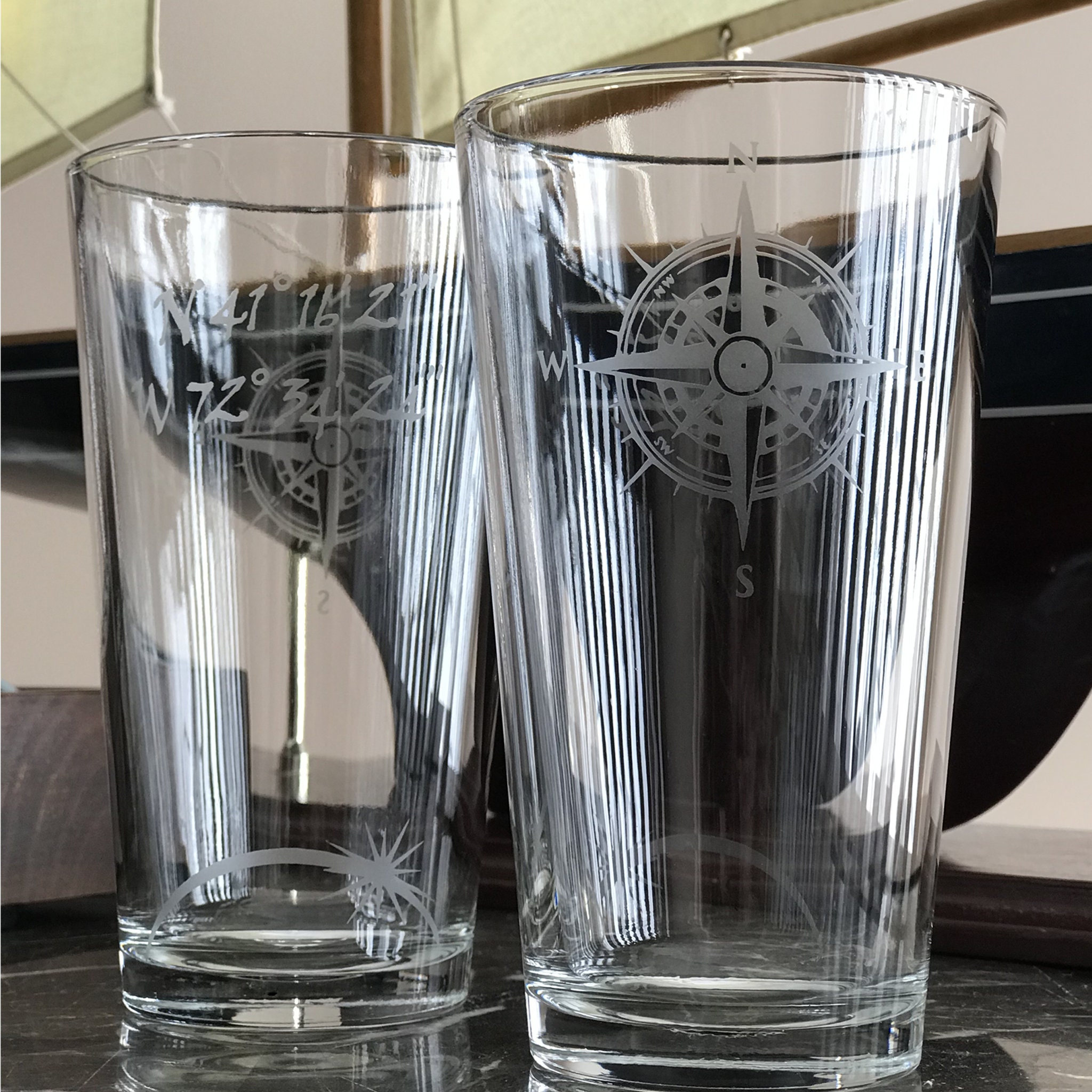 Coordinate Pint Glass With Compass GPS Latitude Longitude Personalized ...