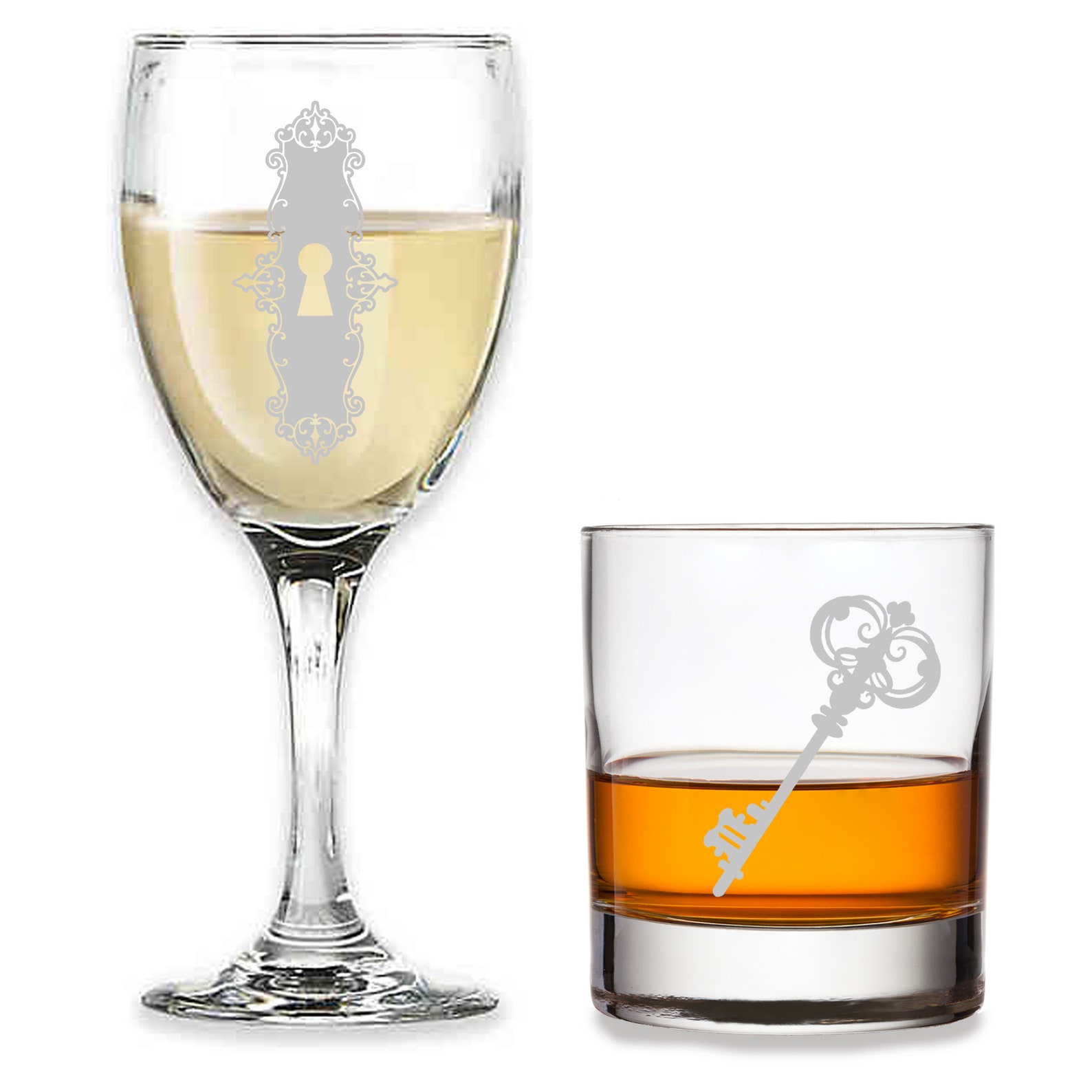 Lock and Key Glass Set Custom Glass Set Pick From Whiskey - Etsy